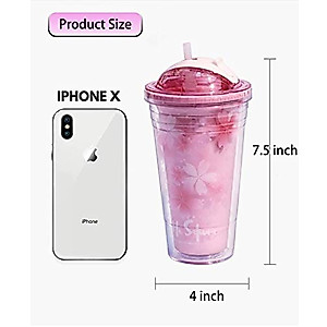 PMCDS2G Insulated Tumbler with Lid and Straw Double Wall Reusable Leakproof 16oz Travel Tumbler Cup Water Bottle BPA Free - Pink