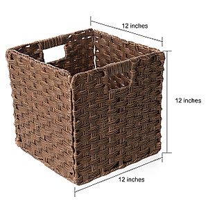 Foldable Synthetic Plastic Wicker Storage Basket with Iron Wire Frame By Blue Ridge Basket Company (Set of 2)