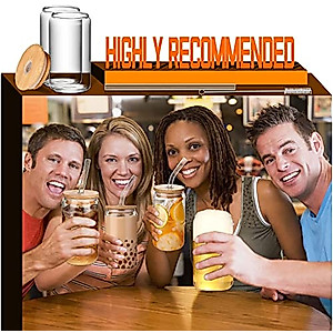 DWTS DANWEITESI Glass Cups with Lids and Straws 6pcs,16oz Glass Iced Coffee Cups with Lids- Glass Coffee Cups,Drinking Glasses with Bamboo Lids