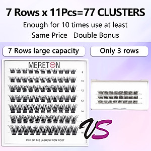 Lash Clusters C D Curl Individual Cluster Lashes 77pcs Cluster Eyelash Extensions Mix Length DIY Lash Extensions Natural Wispy Eyelash Clusters by MERETON (Mix 8-16mm C Curl, Natural, Angle)