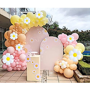 Daisy Balloon Garland Arch Kit Macaron Pastel Pink And Yellow Boho Groovy Party For Baby Shower Wedding Birthday Sunflower Decor