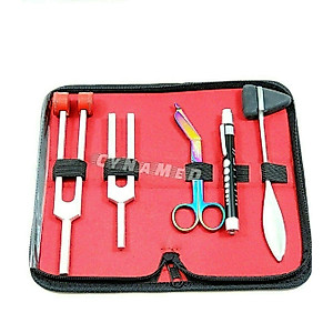 Premium Student Diagnostic Kit- Reflex Hammer & Tuning Fork Set C 128 And C 512 + Wartenberg Pinwheel Premium Steel Bandage Scissor 7.5” (Set Of 5 Rainbow Scissors Reusable Penlight)