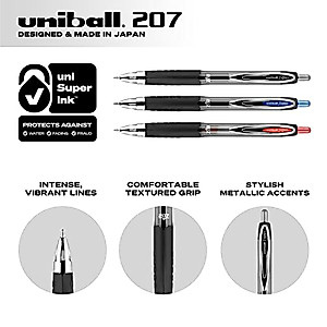 uni-ball 207 Retractable Gel Pens, Ultra Micro Point (0.38mm), Blue, 12 Count
