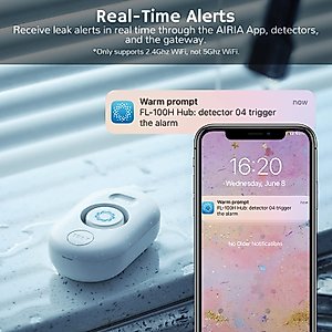 Airthereal Water Leak Detector 3-Pack with WiFi Gateway, Water Alarm Sensor with 0-120dB 4-Level Adjustable Alarm, Leak and Drip Alert with App Alerts for Home, Basement (Not Support 5G WiFi)