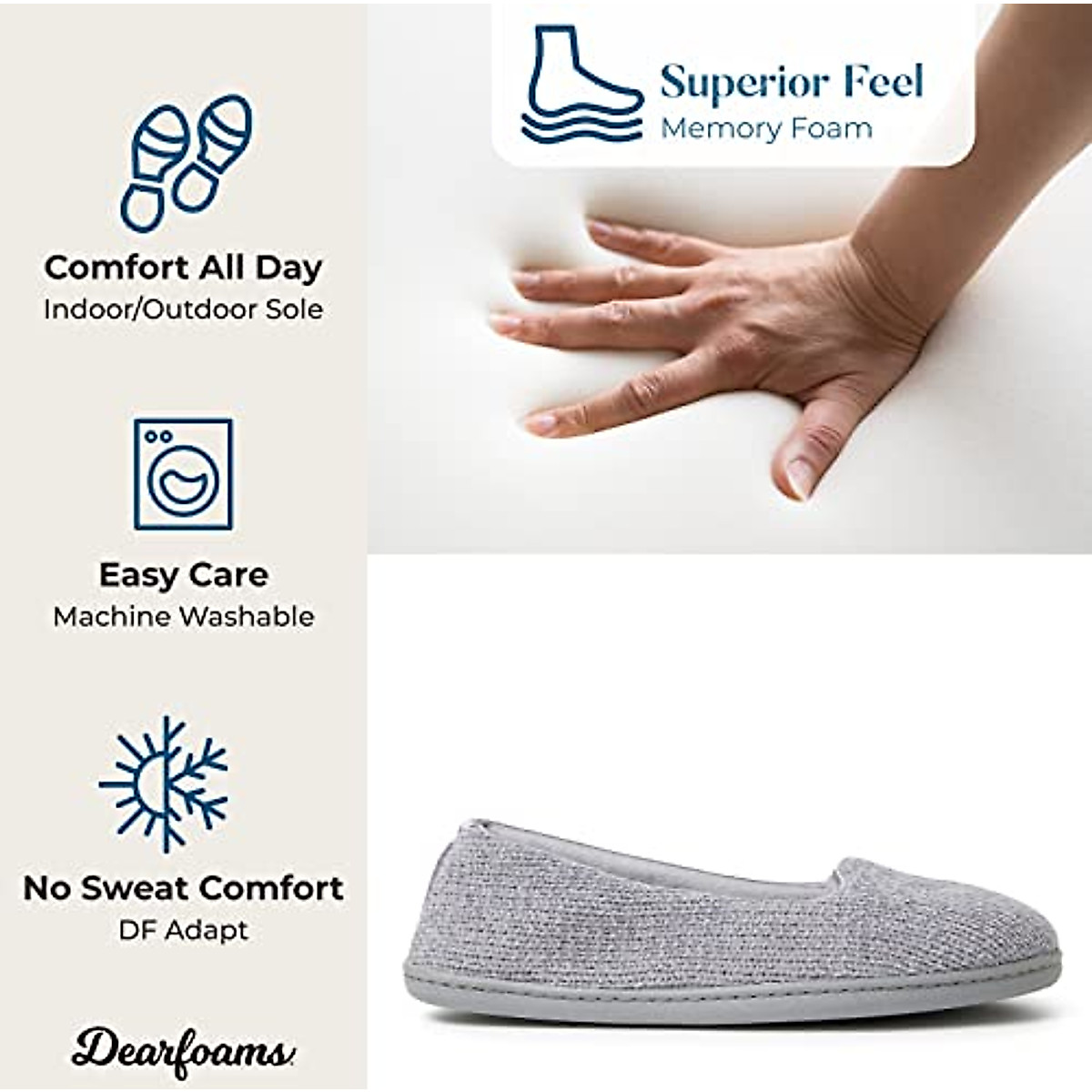 Dearfoams Women's Rebecca Lightweight Cozy Memory Foam Closed Back Slipper with Wide Widths, Sleet Chenille, 9-10