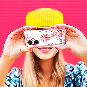 nancheng for OnePlus N30 5G Phone Case, Case for OnePlus Nord N30 5G (6.72-inch) Cute Soft Silicone Pink Cover for Girls Women with Diamond Ring Kickstand Shockproof Protection Case - Rose Butterfly