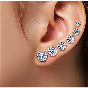 6 Pairs Cubic Zirconia Stud Earrings Set Surgical Steel Hypoallergenic 316L Stainless Steel Earrings for Women Men Contain 3,4,5,6,7,8mm