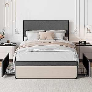 coucheta Queen Size Bed Frame with 2 Storage Drawers and Upholstered Headboard, Mattress Foundation with Steel Slats Support, No Box Spring Needed, No Noise, Gray
