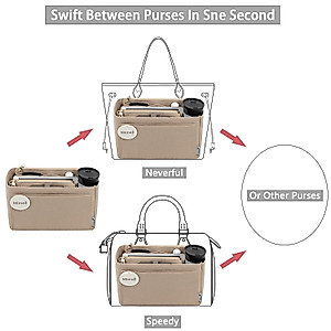 Purse Organizer Insert, Handbag Organizer, Bag in Bag Organizer, Perfect for Speedy Neverfull and More, 5 Sizes (Slender Large, Beige)