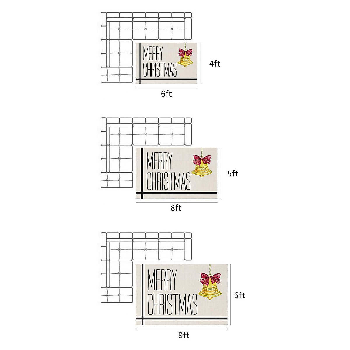 Christmas Outdoor Rugs for 4'x6' Patios Clearance, RV Camping Mat Rug Portable Outside Rug Indoor Outdoor Area Rug Mat for Beach Deck Pool Farmhouse Country Bell Stripes