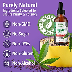 Organic Hemp Seed Oil (3 Oz), Peppermint Flavor, High Potency 30,000 mg - Natural Pain Relief, Helps Sleep, Relaxation & Mood, Transparent Hemp Oil Dosage, Non-Habit Forming - Non-GMO, Vegan