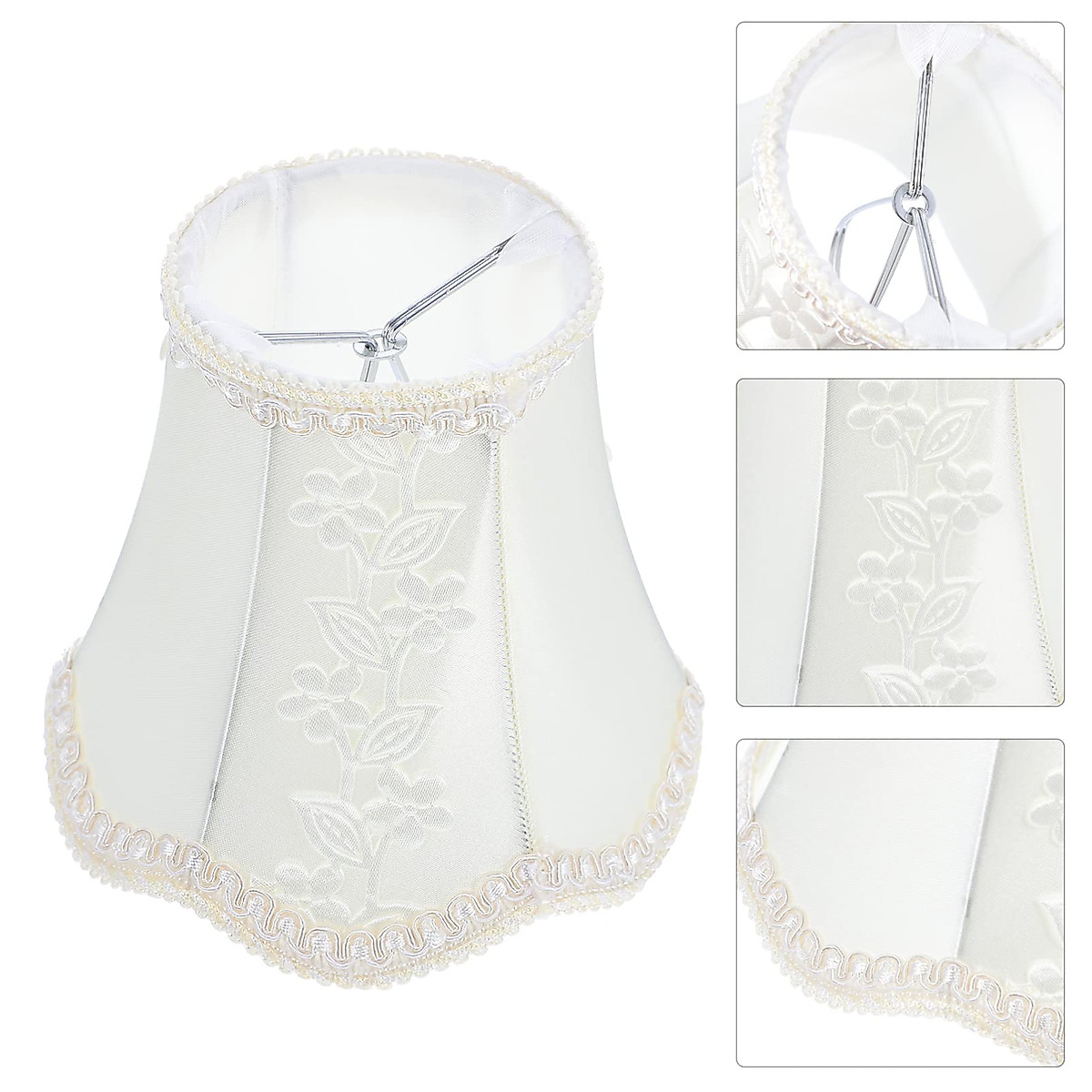 Uonlytech Table Lamp Shade Floor Lamp Pendant Light Shade, 1Pc Clip Bulb Lace Lampshade Cloth Lamp Shades for Table Lamps Wall Scones Floor Lamp Floral Lamp Shade White Chandelier