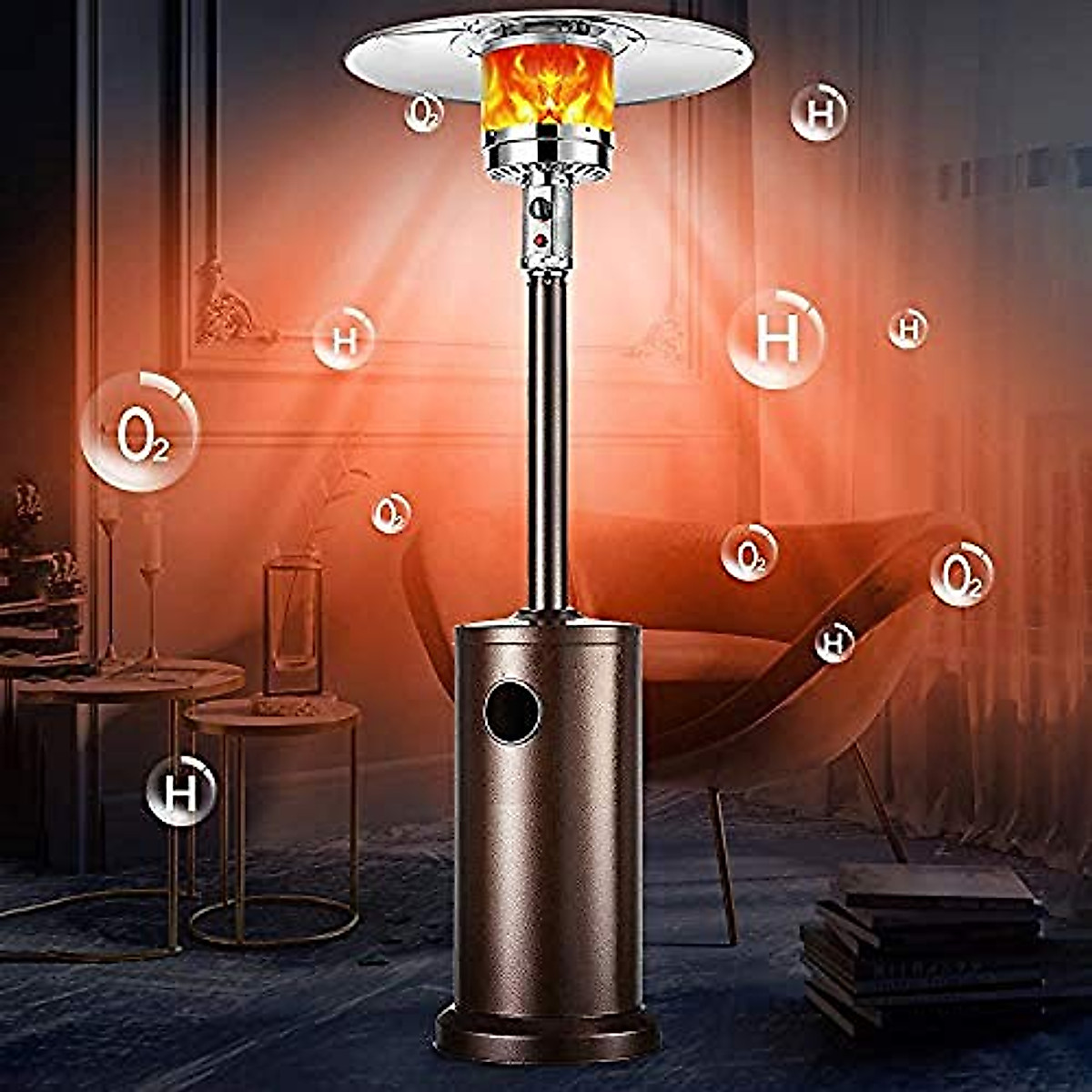 LIANGZAI Outdoor Patio Heater-46000-BTU Patio Heaters Propane Stainless Steel Floorstanding Liquid Propane Garden Patio Heater,w/Accessories/Wheels (Bronze)