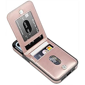 LakiBeibi Phone Case for iPhone 14 Pro Dual Layer Lightweight Premium Leather Case for iPhone 14 Pro Wallet Case with Card Holders Flip Case Protective Case for iPhone 14 Pro 6.1 Inches,Rose Gold