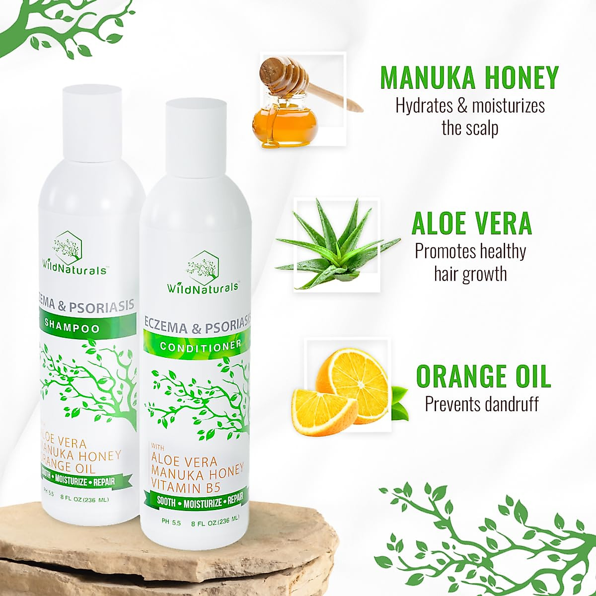 Wild Naturals Eczema Shampoo & Conditioner Set for Men & Women - Anti Dandruff Shampoo for Dry Scalp & Hair - Soothing Relief for Itchy Scalp - Psoriasis Shampoo for Scalp Treatment