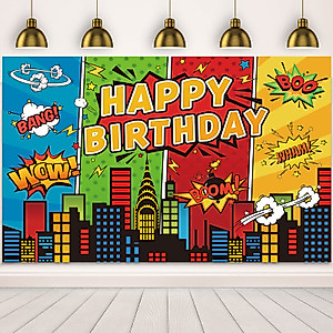 7x5ft Superhero Theme Backdrop for Children Boys Super Heros Comic Skyline Happy Birthday Party Supplies Decoration Baby Shower Backdrop Hero City Banner Decor Photography Backdrop
