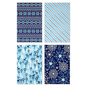 Hallmark Holiday Designed Shirt Boxes, Snowy Blues (Pack of 12) Snowflakes, Stripes, Sweater Pattern, Reindeer