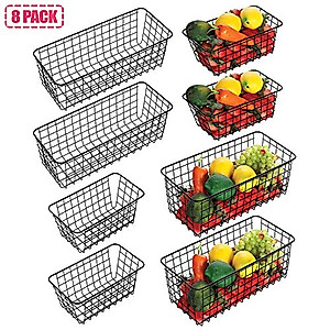 XINFULL 8 Pack Wire Storage Baskets Household Metal Wall-Mounted Containers Organizer Bins for Kitchen Bathroom Freezer Pantry Closet Laundry Room Cabinets Garage Shelf, 4 Large 4 Medium