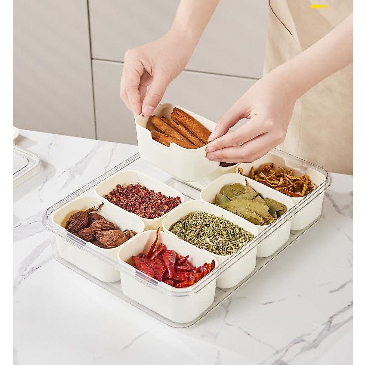 Travel Snack Box, Divided Serving Tray with Lid and Handle, Snackle Box Container, Multi-purpose Food Organizer and Storage Container for Charcuterie Veggie Fruit