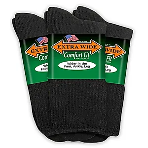 Extra Wide Comfort Fit Athletic Crew (Mid-Calf) Socks for Men and Women, Pick your size, Do not size up (Large, Large - Black)