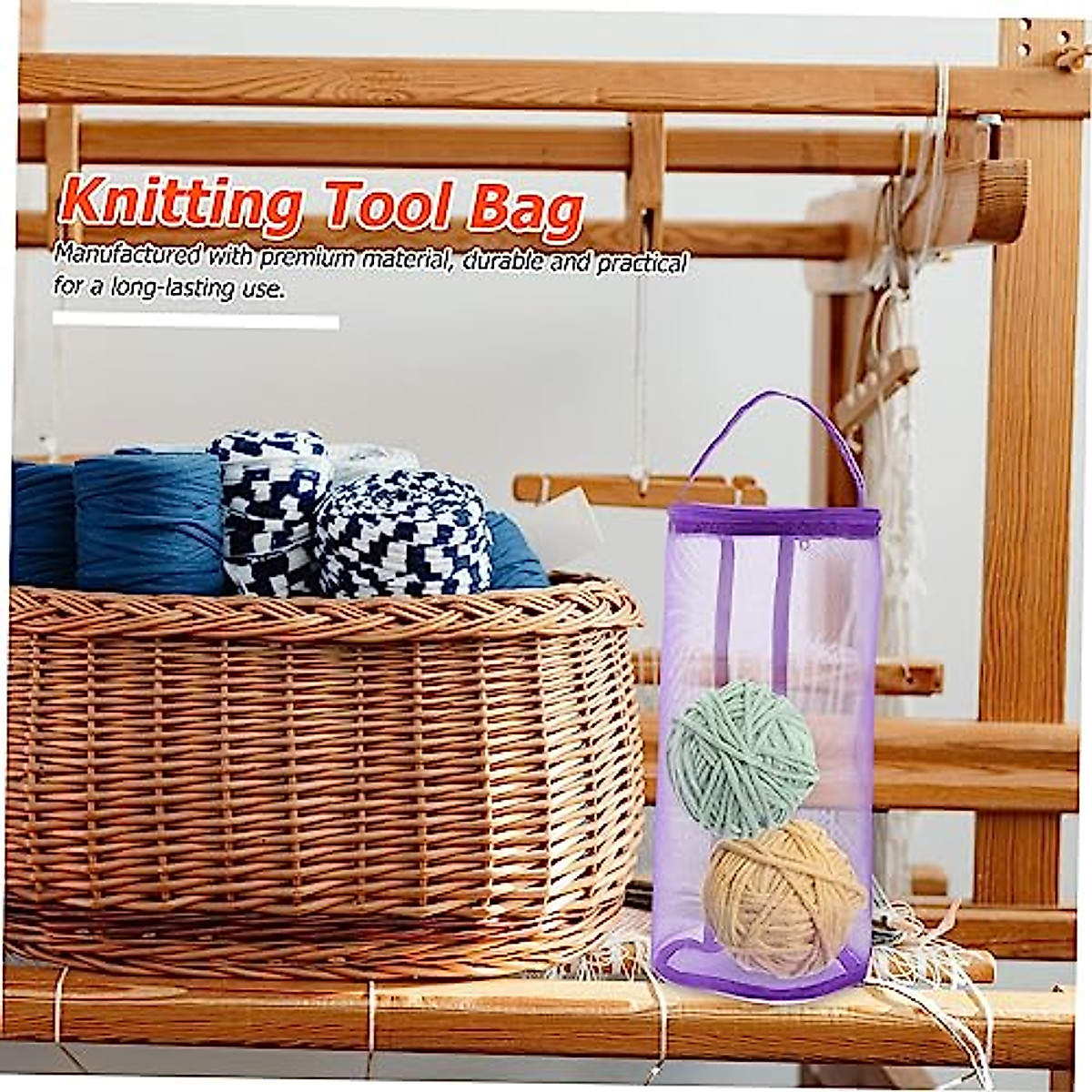 KONTONTY 2pcs Wool Storage Bag Knitting Needle Bag Crochet Bags Bag Organizer for Tote Crochet Bowl Holder Mesh Bags Yarn Storage Baskets Knitting Tool Bag Woolen Yarn Organizer Nylon