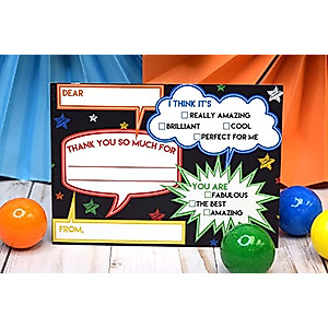 Chalkboard Speech Bubble Birthday Thank You Notes for Kids, Ten 4" x 5.5" Fill In The Blank Cards with 10 White Envelopes by AmandaCreation…