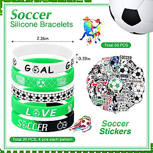 Aoriher 194 Pcs Soccer Party Favor Bulk Sport Birthday Party Gift Soccer Goodie Bag Filler Mini Soccer Ball Toy Silicone Bracelet Soccer Tattoo Sticker Soccer Slap Bracelet Keychain Button Pin
