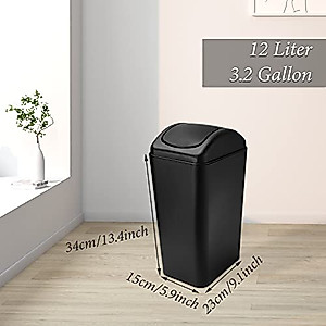 ABuff Small Lidded Trash Can, 12 Liter/3 Gallon Small Black Plastic Trash Can Garbage Bin with Lid for Office, Bedroom, Bathroom