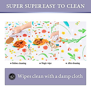 UMINEUX Round Fitted Vinyl Tablecloth with Elastic Edged & Flannel Backing, Waterproof Wipeable Round Table Cover for Indoor Outdoor Patio Use - Fits Tables up to 45" - 56" Diameter(Red-Flower)