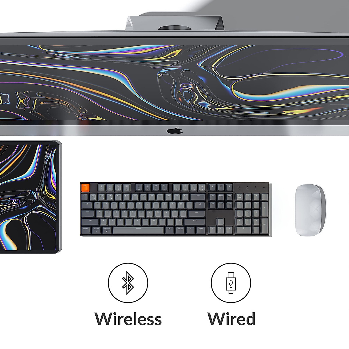 Keychron K10 Full Size Layout RGB Backlit Hot-Swappable Mechanical Gaming Keyboard for Mac Windows, Multitasking 104-Key Bluetooth Wireless/USB Wired Computer Keyboard with Gateron G Pro Brown Switch