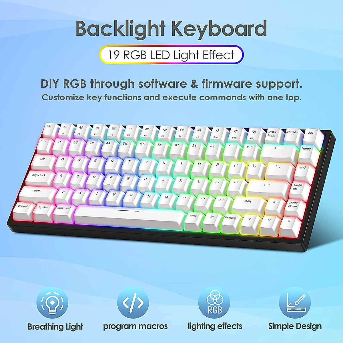 Vissles Wireless Bluetooth/USB Wired Mechanical Gaming Keyboard with Wrist, Hot Swappable Compact 84 Keys, Tenkeyless DIY RGB Dynamic Backlit for Mac Windows, PBT Keycaps & Linear Switch V2