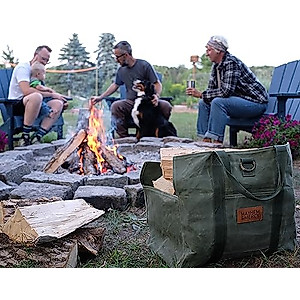MAYHEM & MERCY Firewood Carrier - Waxed Canvas Wood Carrier For Firewood - Hunter Green Log Carrier For Firewood Fireplace Wood Rack Log Bag - Firewood
