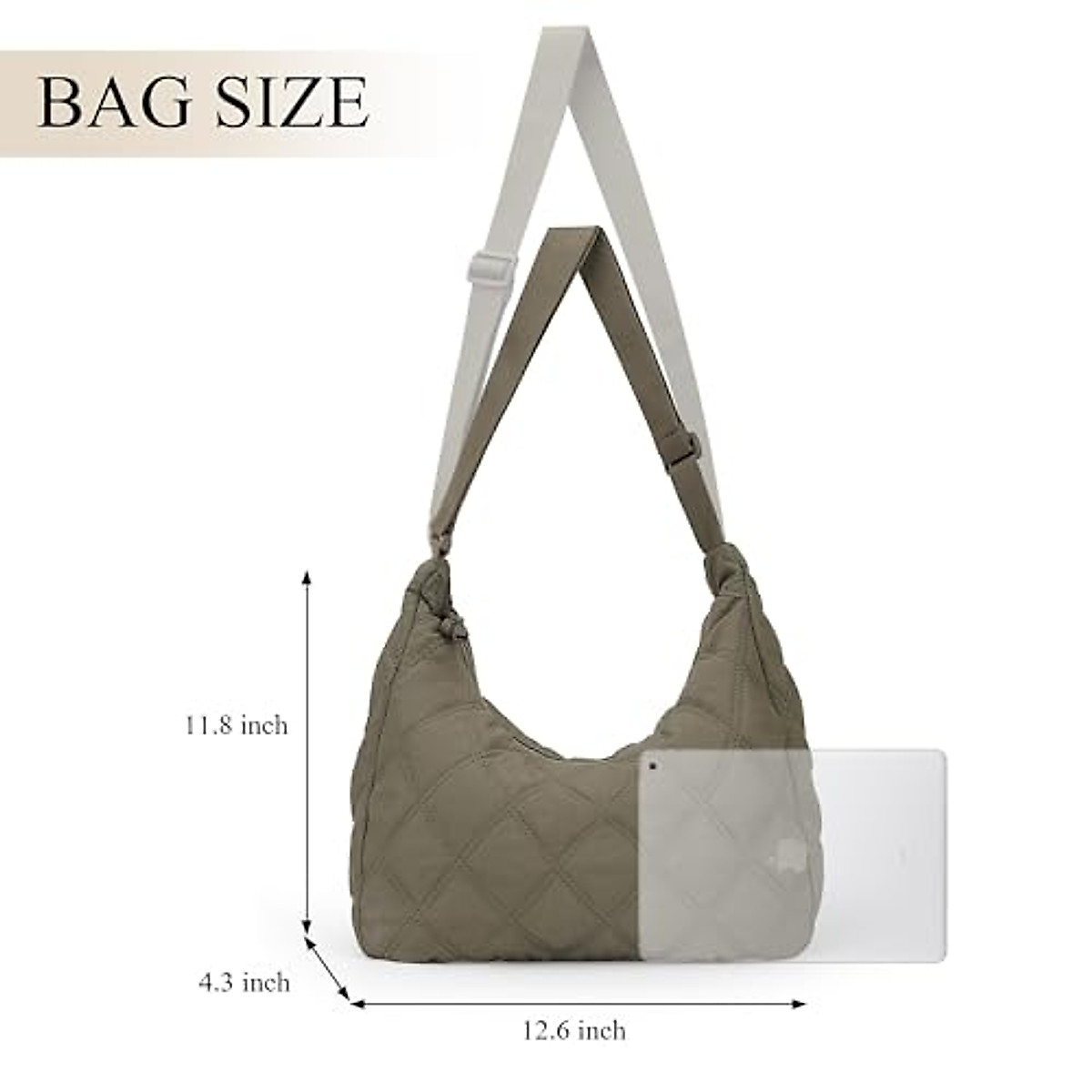 Women Hobo Shoulder Bag Puffer Small Tote Crossbody Bag Purse Cotton Handmade Bags Handbag with Zipper School Work Travel Olive Green