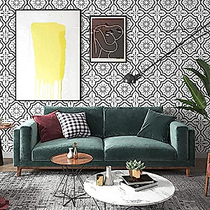 Peel and Stick Wallpaper Boho Contact Paper for Cabinets Black and White Wallpaper for Bedroom Geometric Wallpaper Self-Adhesive Wallpaper Kitchen Wallpaper Drawer Liner Waterproof Vinyl 17.5“×78.7”