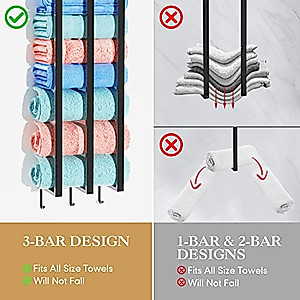 Towel Racks for Bathroom, Bathroom Towel-Rack, Nonkky New Upgrade 3 Bar Bathroom Towel Holder, Wall Towel Rack for Rolled Towels, Towel Rack Wall Mounted for Small Space Bathroom Towel Storage, Black
