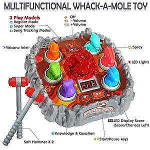 Yerloa Dinosaur Toys for Kids 3-5, Toddler Toys Ages 2-4 Dino Volcano Whack A Mole Game with 2 Hammers, Musical Spray Light Up Learning Outdoor Preschool Birthday Gift for 2 3 4 5 6 Year Old Boy Girl