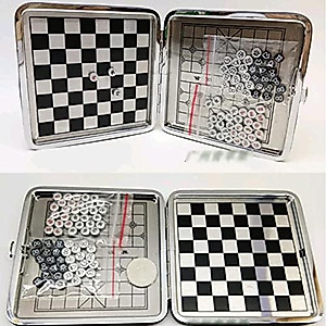 Magnetic Travel Chess Set Portable Mini Chess Set with Leather Chess Box and Magnetic Chess Pieces 2 in 1 Chess Set 4.6in Board Games (Color : Chinese Chess+Flying Chess)