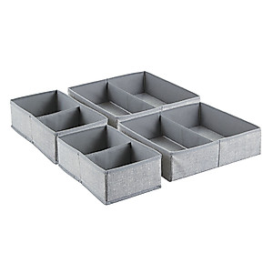 mDesign Fabric Drawer Organizer Bins, Kids/Baby Nursery Dresser, Closet, Shelf, Playroom Organization, Hold Clothes, Toys, Diapers, Bibs, Blankets, Set of 2, 2 Pack, Gray/White Polka Dot