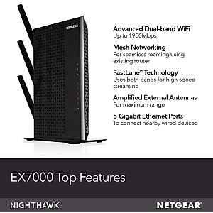 NETGEAR WiFi Mesh Range Extender EX7000 - Coverage up to 2100 sq.ft. and 35 devices with AC1900 Dual Band Wireless Signal Booster & Repeater (up to 1900Mbps speed), plus Mesh Smart Roaming
