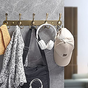 JYL HOME Coat Rack Wall Mounted 5 Triple Hooks Metal Coat Hook Rail for Coat Hat Key Towel Purse Robes, Bronze, 1 Pack