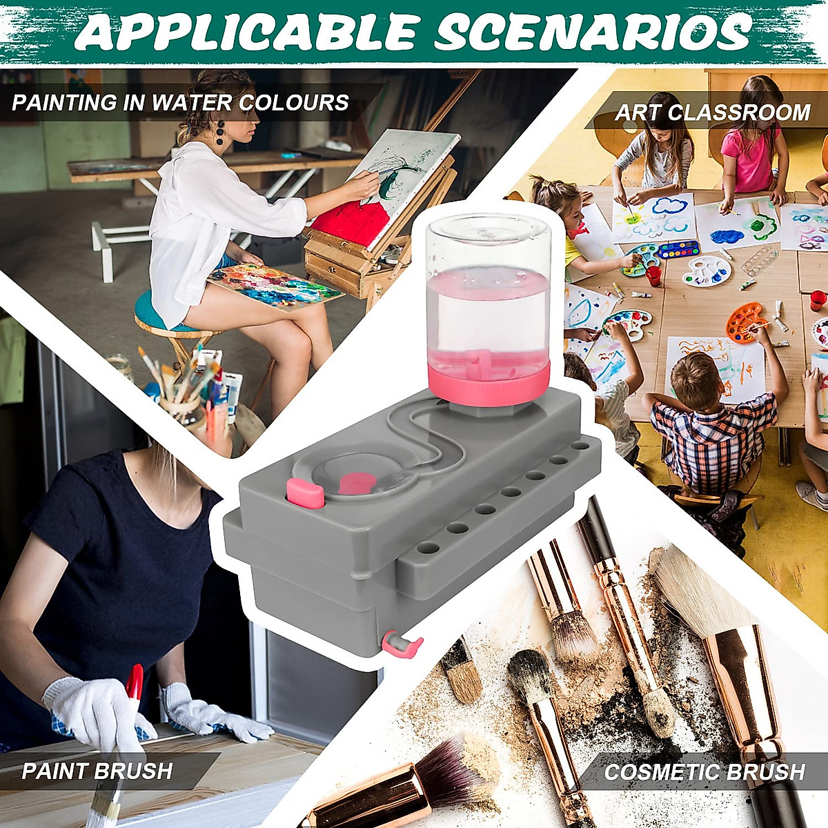 Upgrade Paint Brush Cleaner with Holder, Water Cycle Brush Rinser for Acrylic, Watercolor, and Water-Based Paints(Pink+Grey)