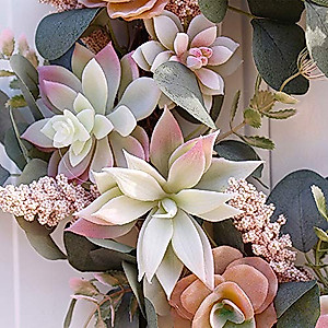 Asdomo Artificial Succulent Wreath Fake Leaves Wreath Succulent Plants Hanging Wall Window Party Decoration for Front Door Outdoor Indoor Garden Office Wedding Decor