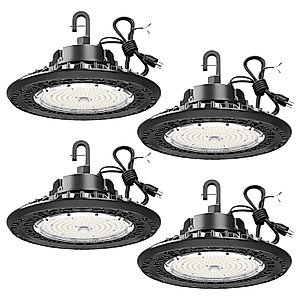 LED High Bay Light Super Bright Dimmable AC100-277V 240W 36000LM 5000K DLC/ETL Listed Lights 6ft with US Plug High Bay LED Light Warehouse Shop Barn Garage (4 Pack)