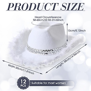 Unittype 12 Pcs Feather Sequin Cowgirl Hat for Women Party Birthday Halloween Western Costume Role Playing (White)