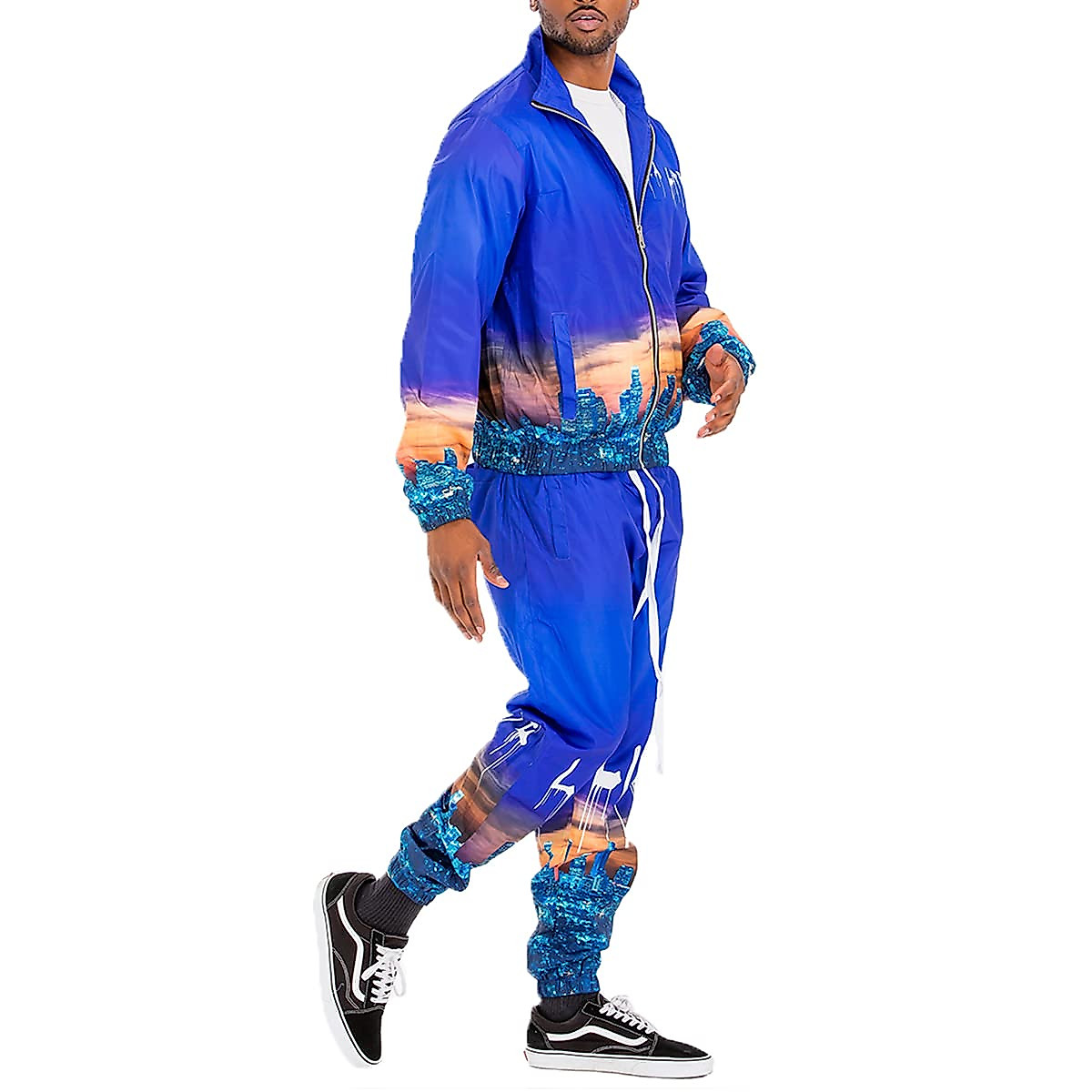 WEIV GEAR Men’s Tracksuit Set – 2 Piece Outfit Graphic Full Zip Up Jacket and Drawstring Waistband Sweatpants Joggers Active FJ708 BLUE L