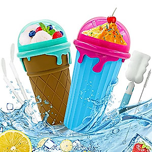 [Upgraded 500ml] 2-Pack Slushie Maker Cup, Large Capacity 16.9 Fl.Oz Silicone Squeeze Cup, TIK TOK Magic Quick Frozen Smoothie Cups with Lids and Straws For Kids & Adults, DIY BPA Free Quick Cooling Slushy Maker Cup