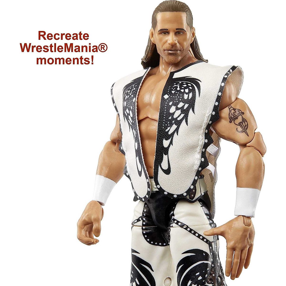 WWE Shawn Michaels Wrestlemania Elite Collection Action Figure with Entrance Attire & Vince McMahon Build-A-Figure Pieces, 6-in Posable Collectible Gift for WWE Fans Ages 8 Years Old & Up