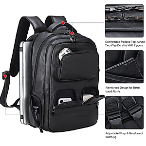 Masa Kawa Full Grain Leather 15.6 Inch Laptop Backpack for Men Black Large Business Travel Rucksack Bag Overnight Daypack