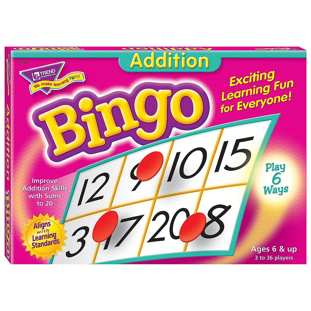 Trend Enterprises: Addition Bingo Game, Exciting Way for Everyone to Learn, Play 6 Different Ways, Great for Classrooms and at Home, 2 to 36 Players, for Ages 6 and Up
