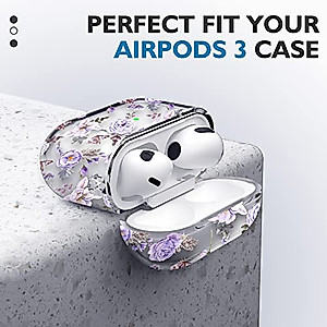 Maxjoy Compatible AirPods 3rd Generation Case, Flower Clear Cute Case for Women Girls Soft Protective Air Pod 3 Gen Cover with Keychain Compatible with Apple Airpods 3rd Charging Case 2021, Purple
